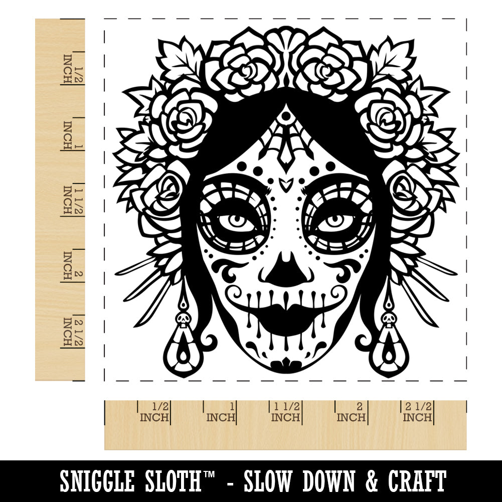 Dia De Los Muertos Woman Skull Face Day of the Dead Square Rubber Stamp ...