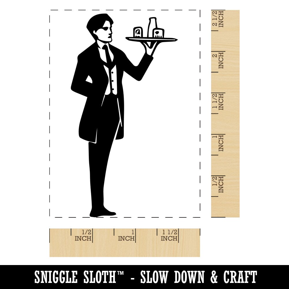 Butler Servant with Tray Rectangle Rubber Stamp for Stamping Crafting ...
