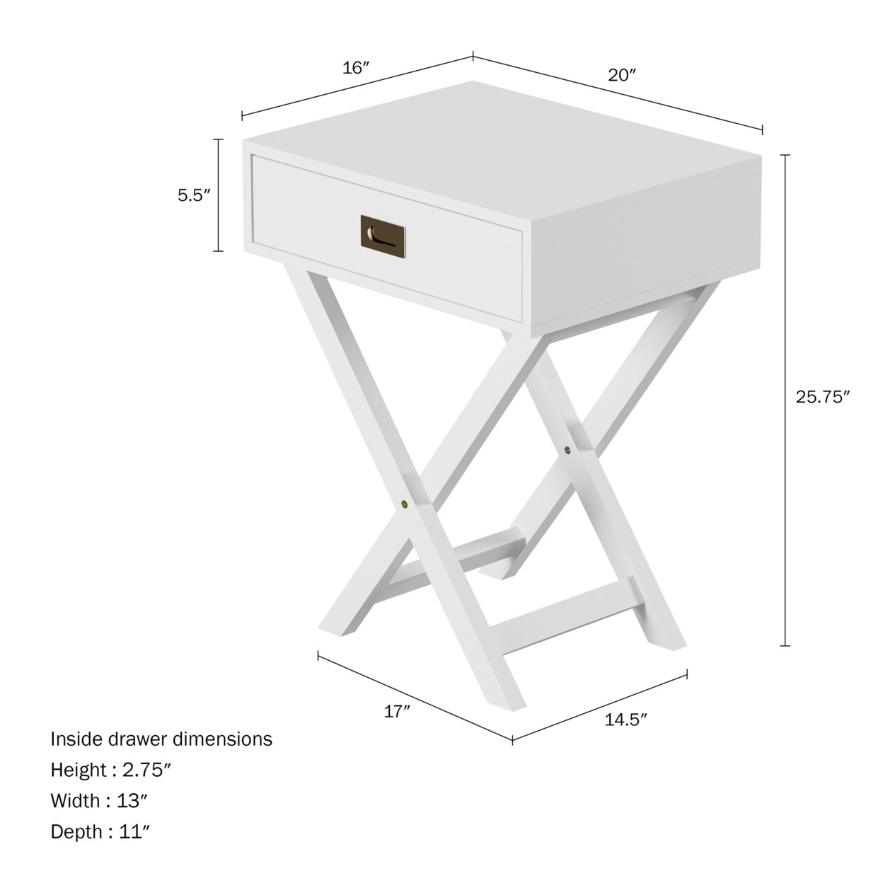 Modern White End Table With Drawer X-Leg Design For Living Room Or ...