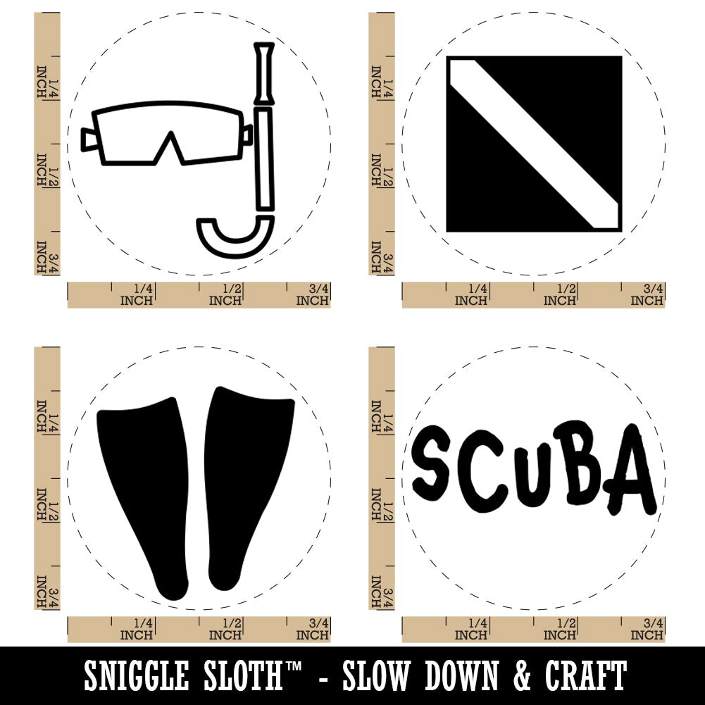 Scuba Diving Diver Flag Snorkel Mask Fins Rubber Stamp Set for Stamping ...