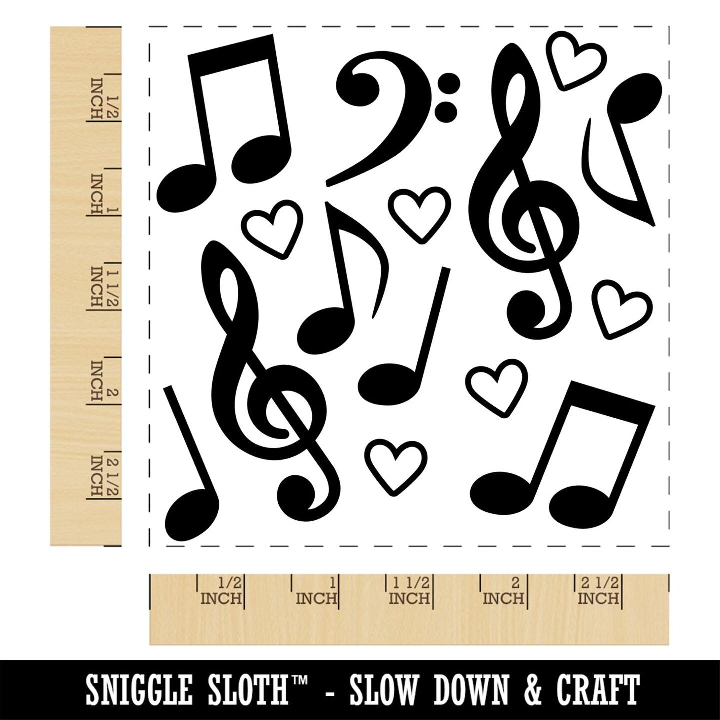 Music Notes and Hearts Square Rubber Stamp for Stamping Crafting | Michaels