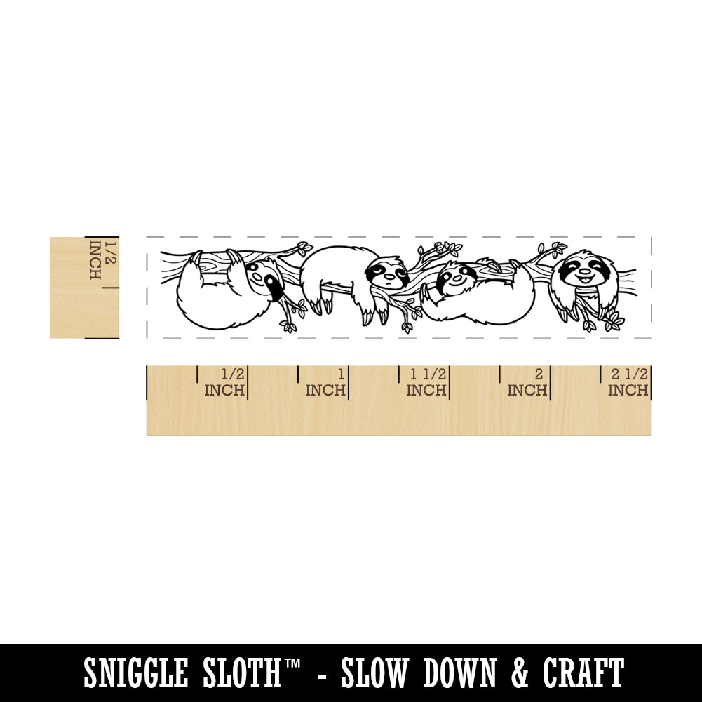 Sloths Hanging Around Border Rectangle Rubber Stamp for Stamping ...
