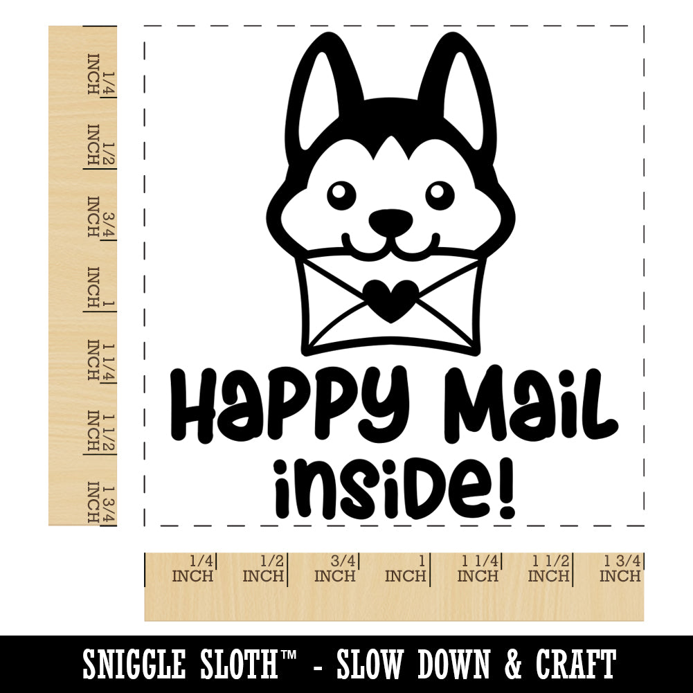 Happy Mail Inside Dog Holding Envelope Square Rubber Stamp for Stamping ...