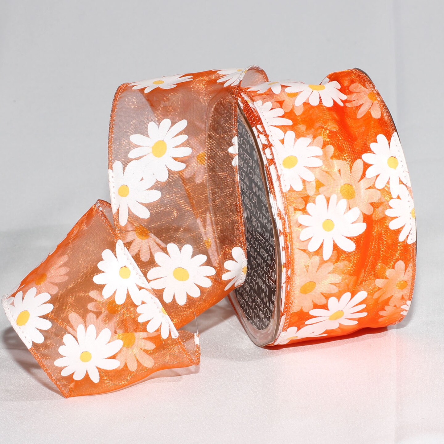 The Ribbon People Orange Organdy with Daisy Print Wired Craft Ribbon 2 ...