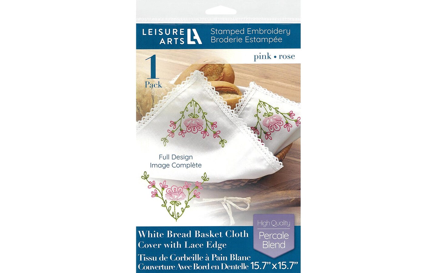 Leisure Arts Bread & Basket Cloth 15.7"x15.7" Pink, Stamp Embroidery ...