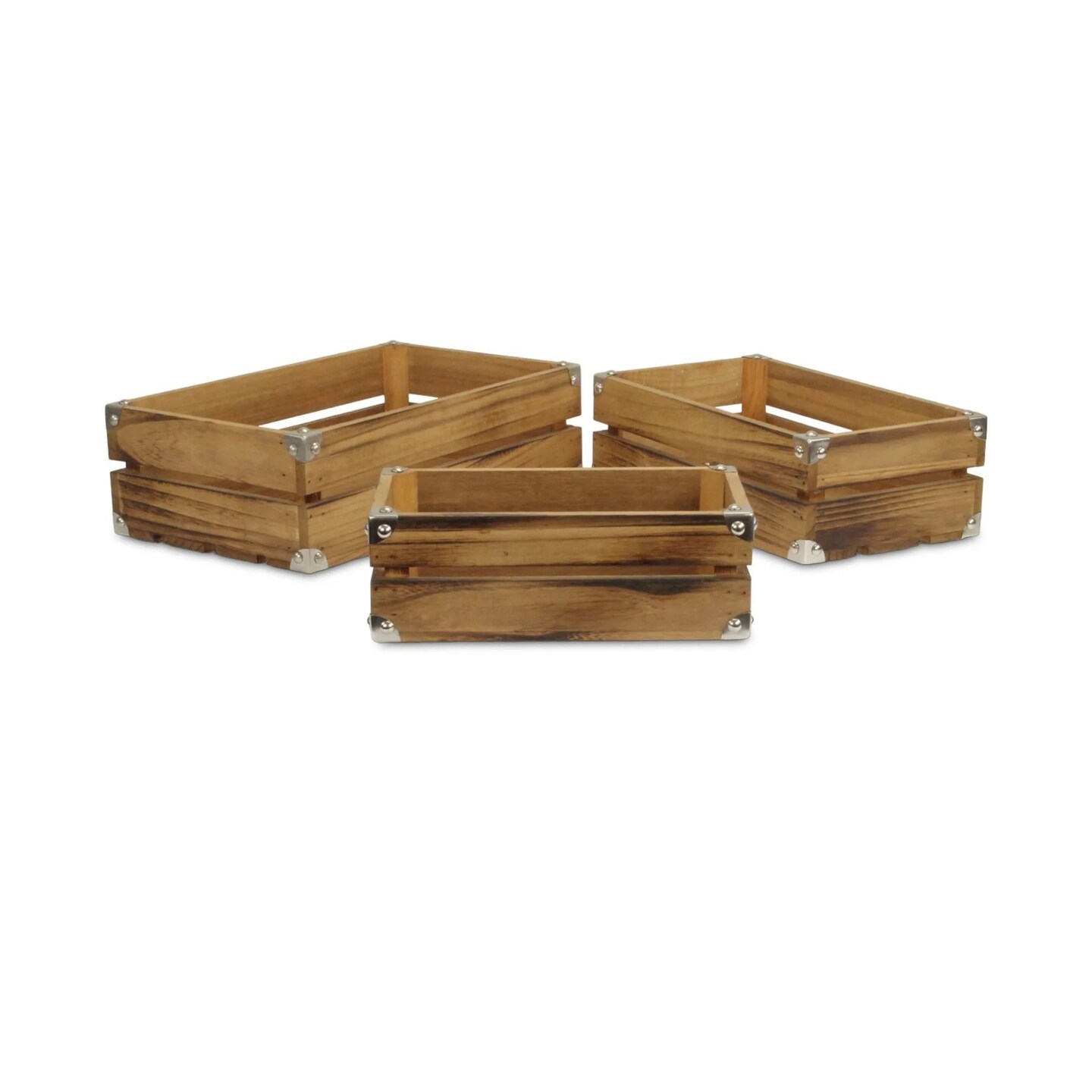 Contemporary Home Living Set of 3 Farmstead Studded Wooden Storage ...