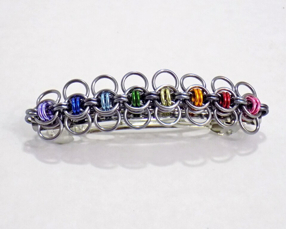 Rainbow Chainmaille Barrette Large in Celtic Bumble Bee Pattern by ...