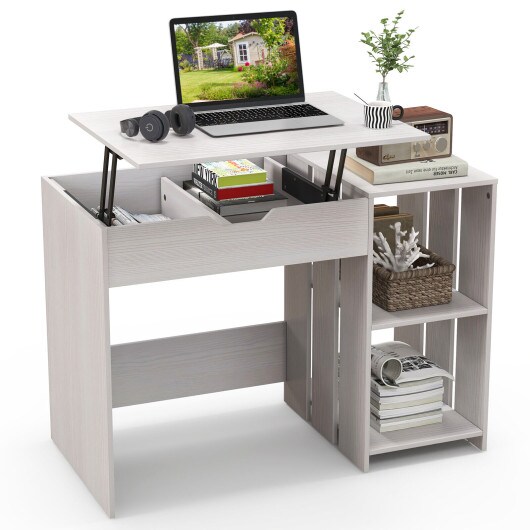 Lift Top Modern Computer Desk with 2 Hidden Compartments and 2 Open ...