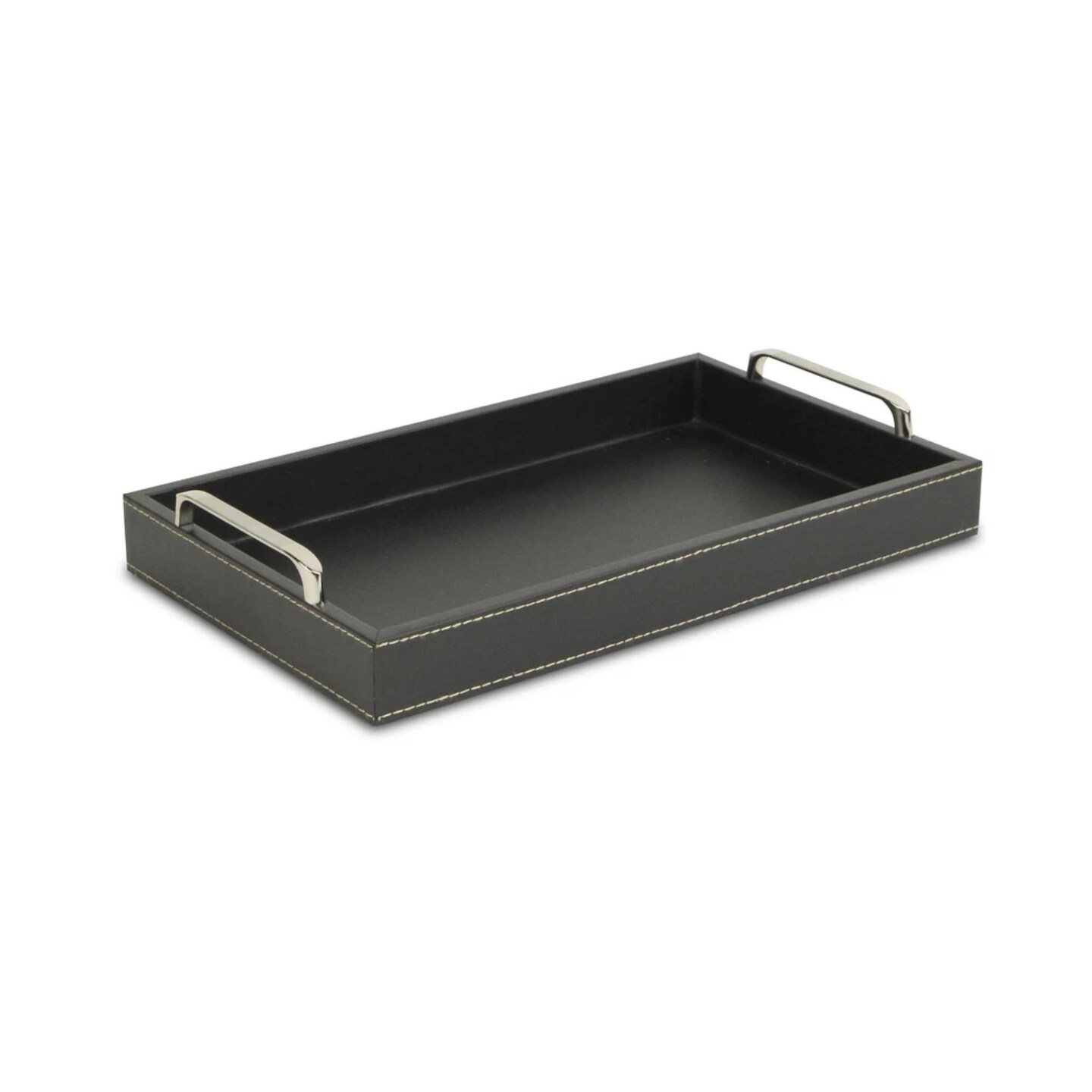 Contemporary Home Living 16" Black Solid Tray with Chrome Side Handles ...