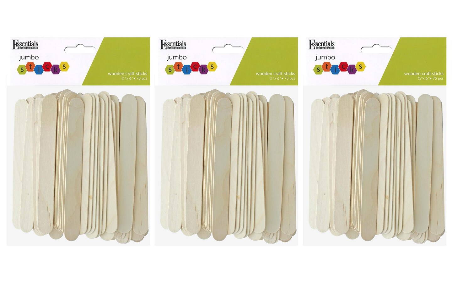 EBL Wood Craft Sticks Jumbo .75x6" 3 packs of 75pc | Michaels