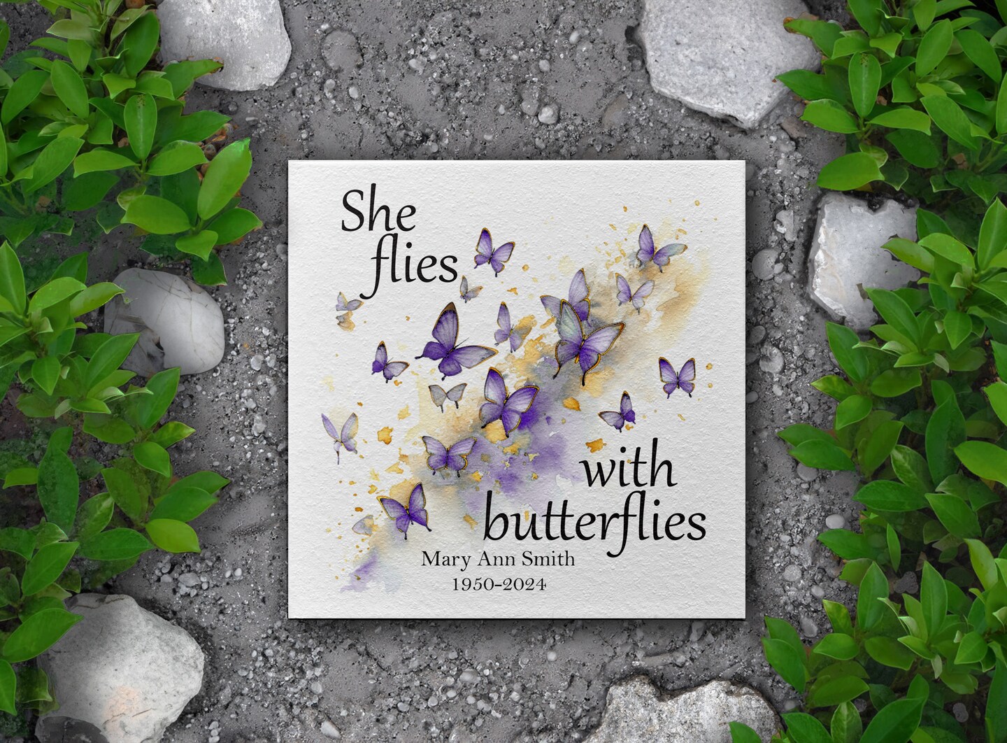 She Flies with Butterflies, Memorial Tile Personalized Outdoor Garden ...