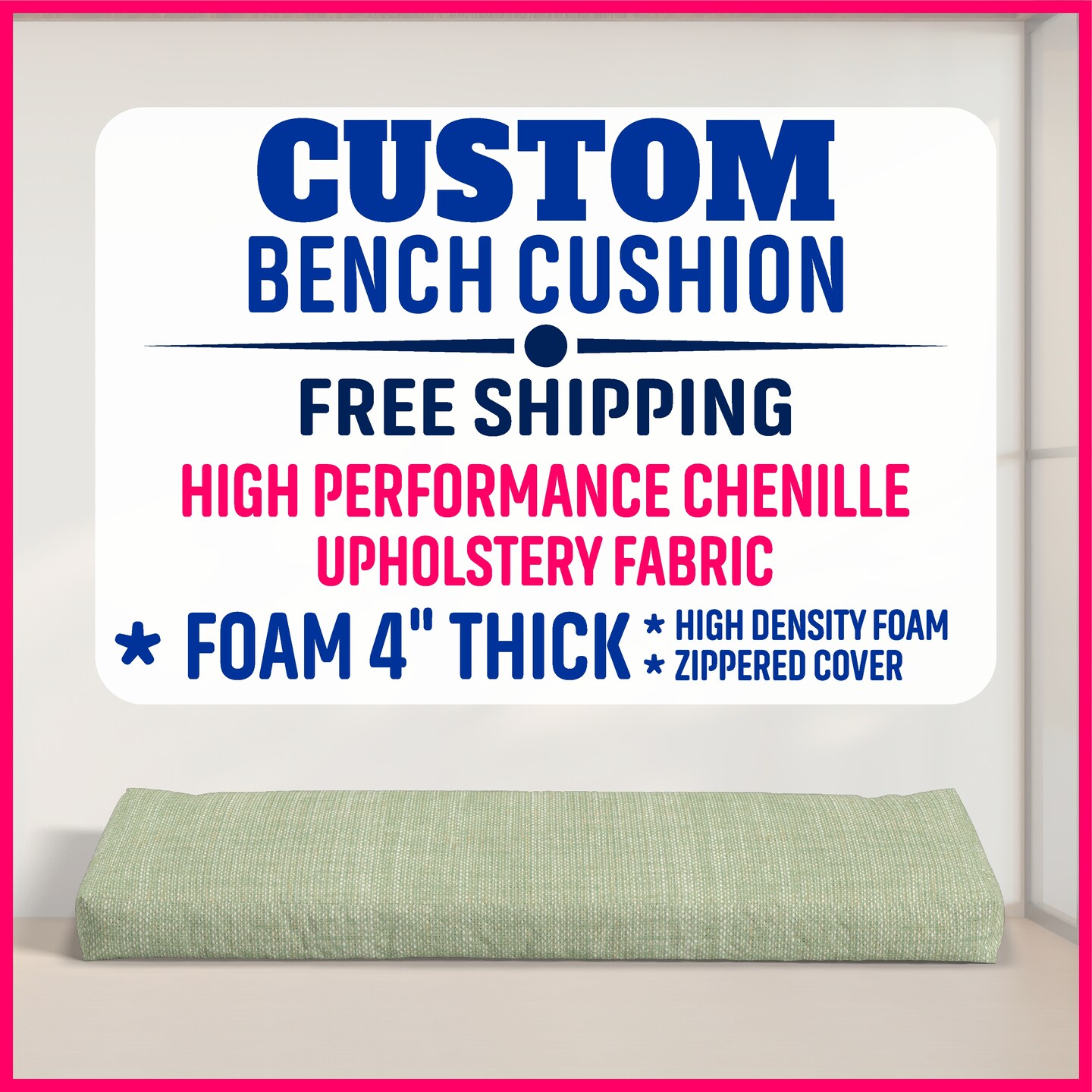 4" thick - Custom Bench Cushion with High Performance Chenille Fabric ...