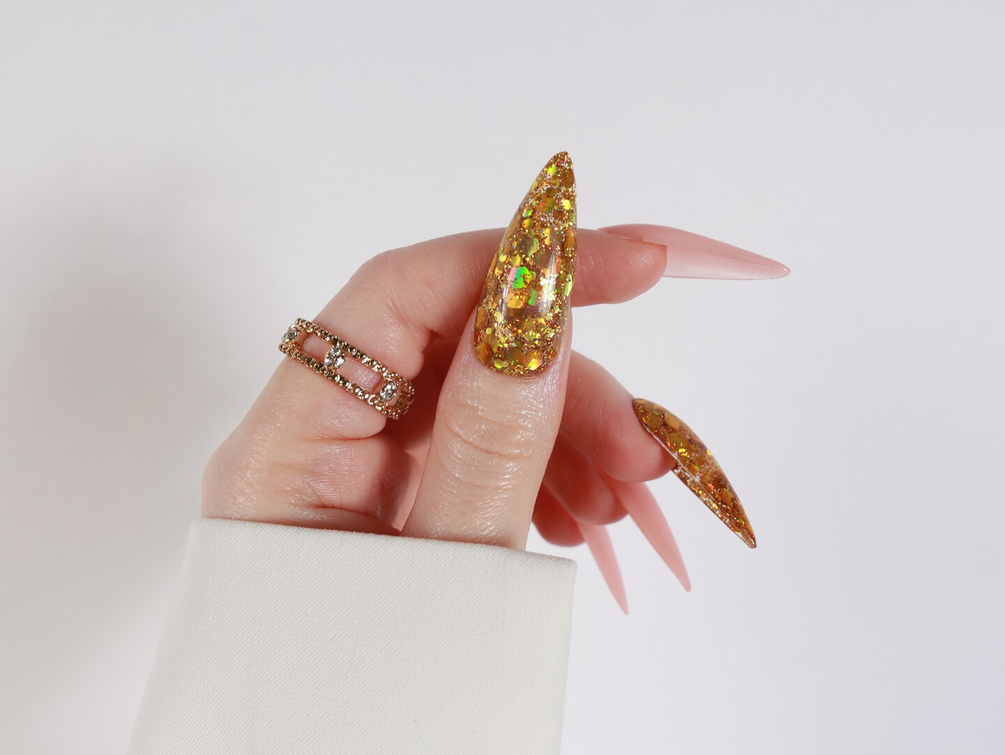 Handmade Press on Nails | Encapsulated Gold Glitter Hard Gel Press on Nails | Sculpted Press on ...