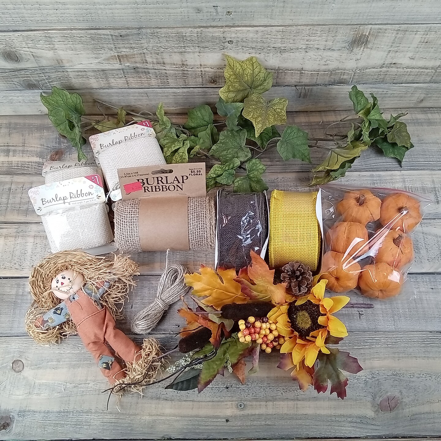 Wreath Kit Autumn Fall Themed Crafting Kit Scarecrow Burlap Ribbons ...