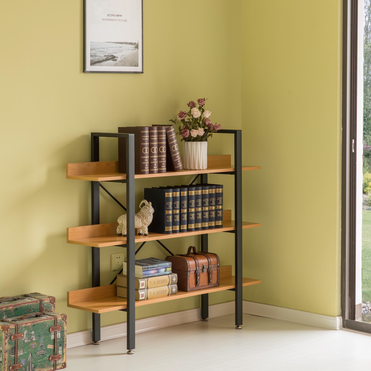 Industrial Wood and Metal Etagere Rustic Bookcase Free Standing ...