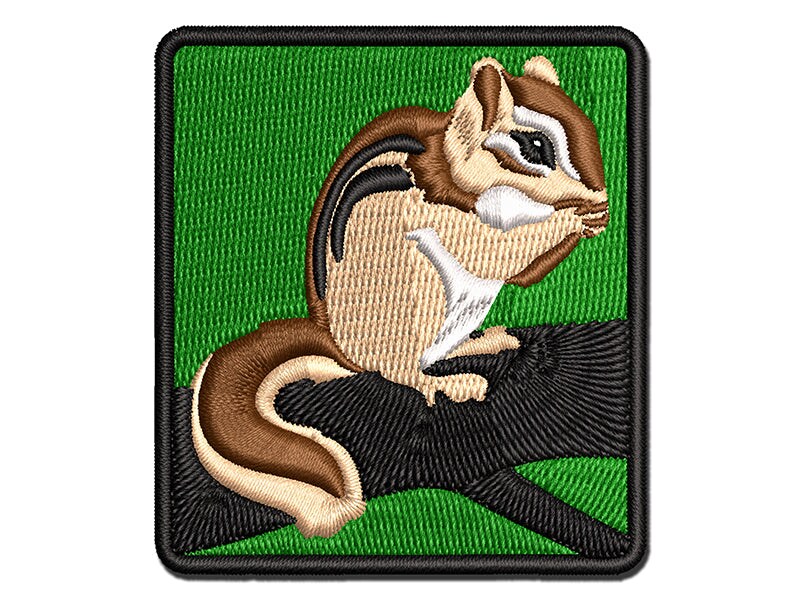 Nibbling Chipmunk Multi-Color Embroidered Iron-On or Hook & Loop Patch ...