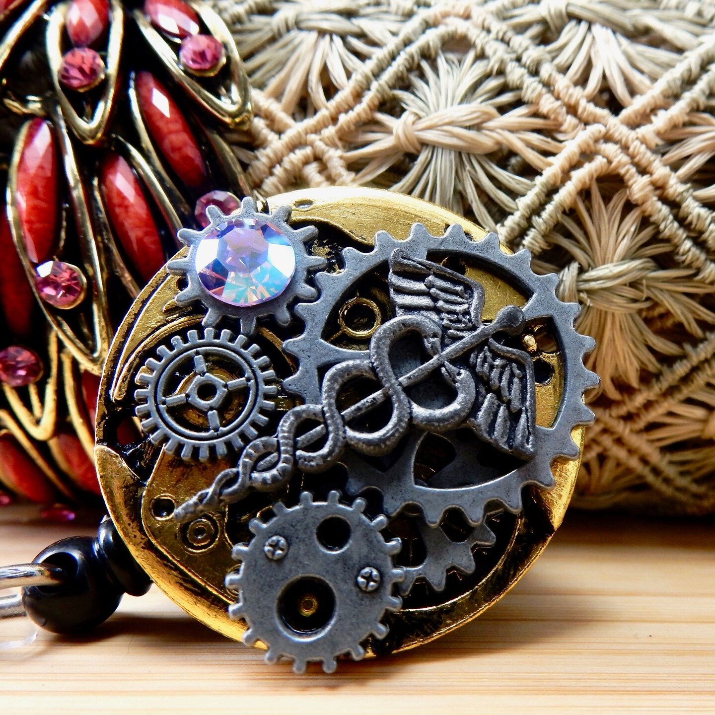 Personalized Badge Reel, Retractable Steampunk Caduceus Badge Holder ...