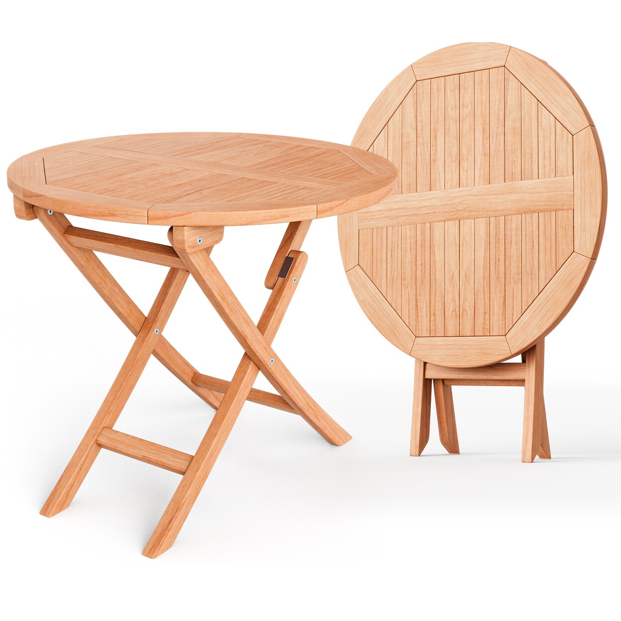 31.5-Inch Round Outdoor Folding Table Patio Solid Indonesia Teak Dining ...