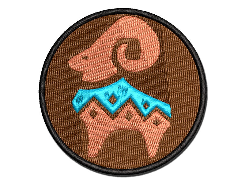 Southwestern Style Tribal Goat Ram Multi-Color Embroidered Iron-On or ...