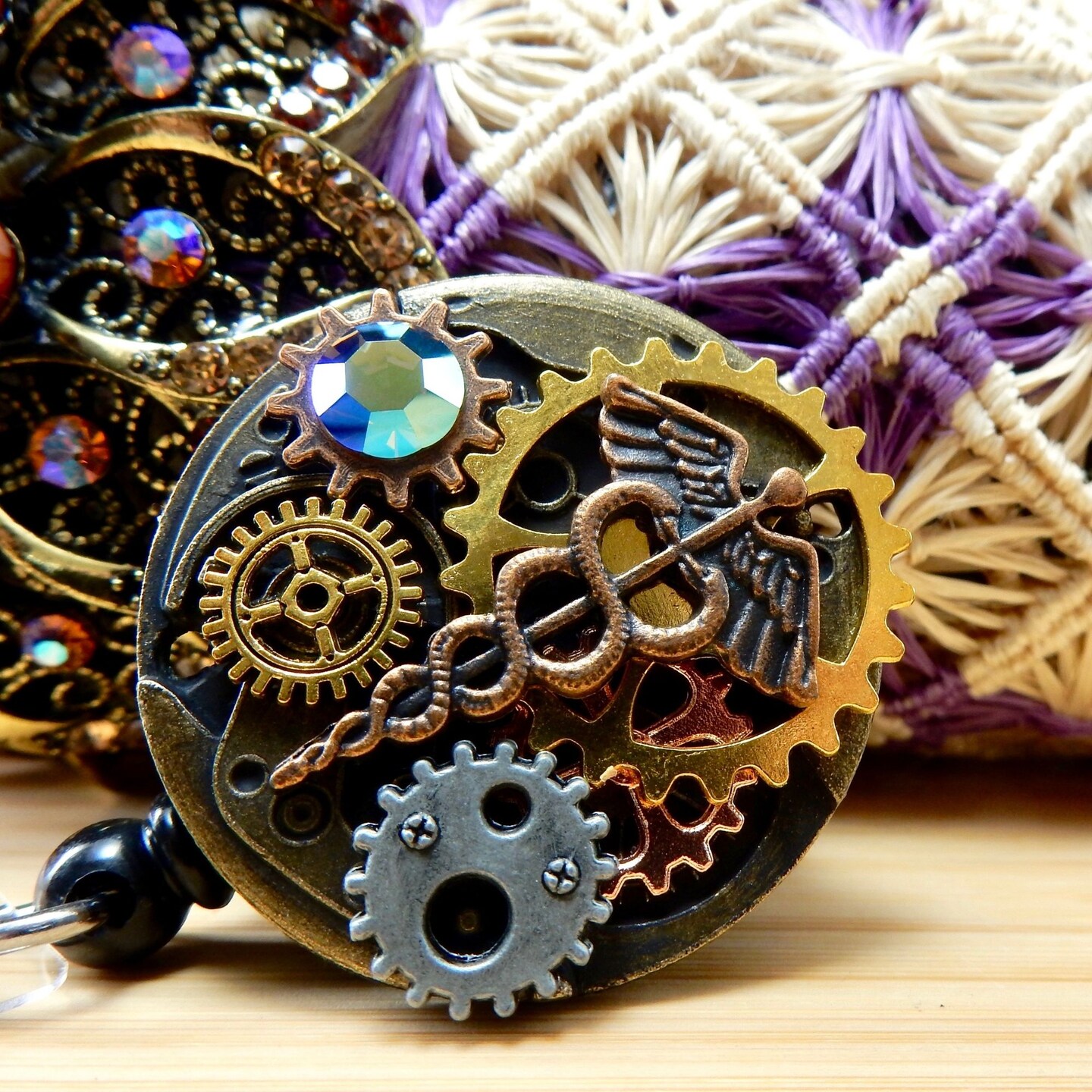 Retractable Badge Holder, Personalized Steampunk Caduceus Badge Reel ...