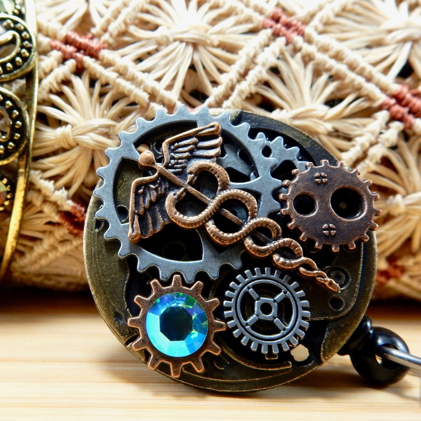 Choose Your Crystal Badge Holder, Steampunk Caduceus Badge Clip ...