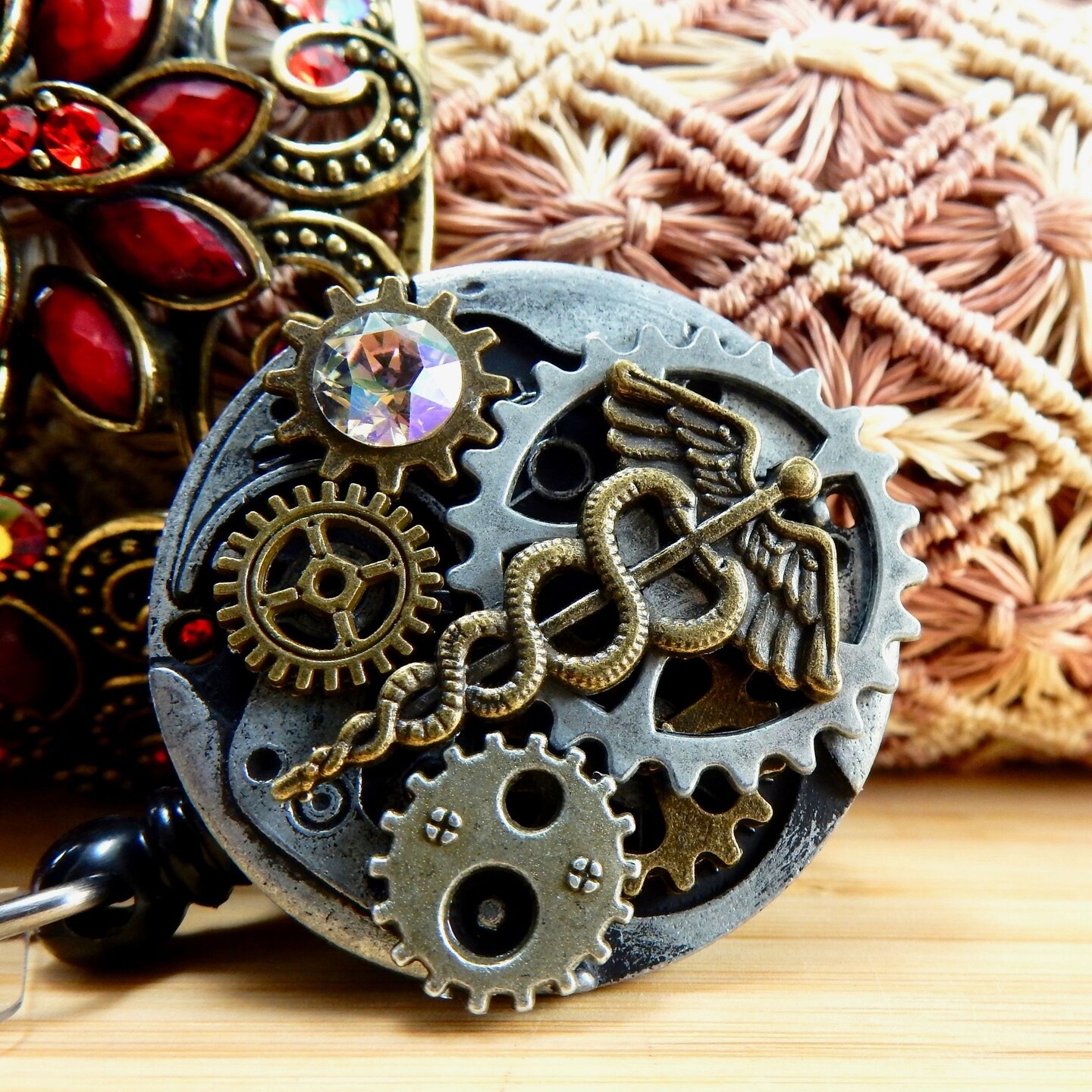 Badge Clip with Steampunk Caduceus Design, Personalized Badge Reel ...