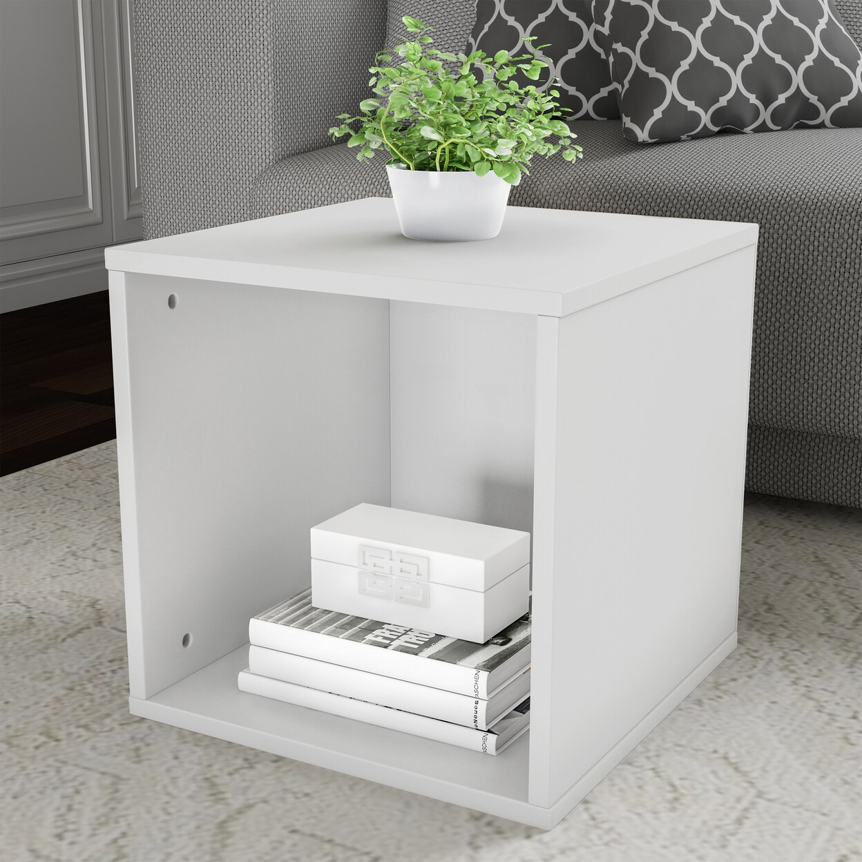 White Cube Accent End Table 16 Inch Mdf Stackable Night Stand Living ...