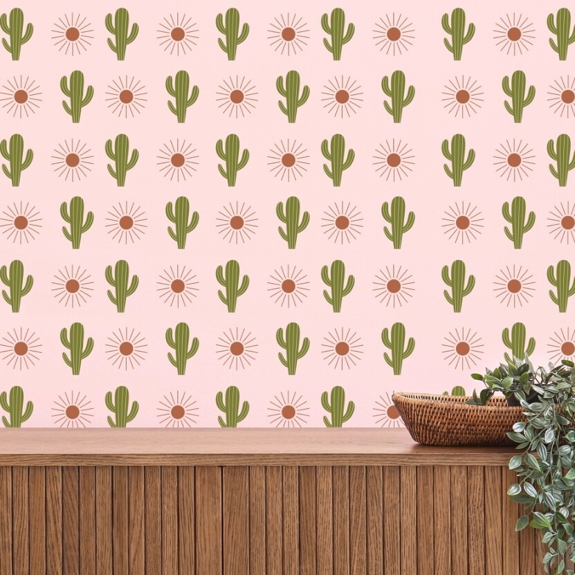 Cactus and Sun Wall Decal, Desert Themed Decor, Removable Southwestern ...