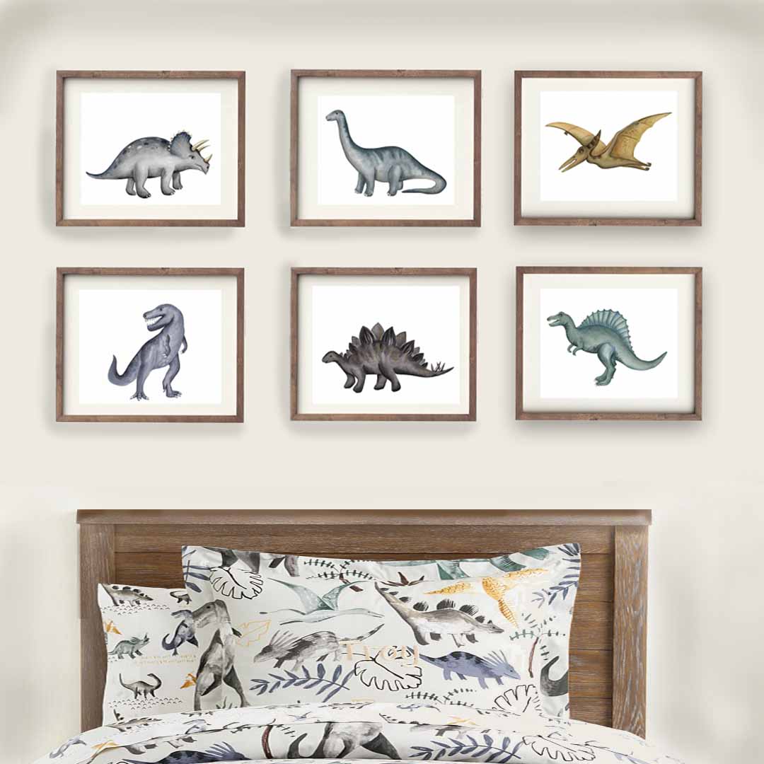 Set of 6 Watercolor Dinosaur Art Prints for Boy Room or Nursery, T-Rex ...