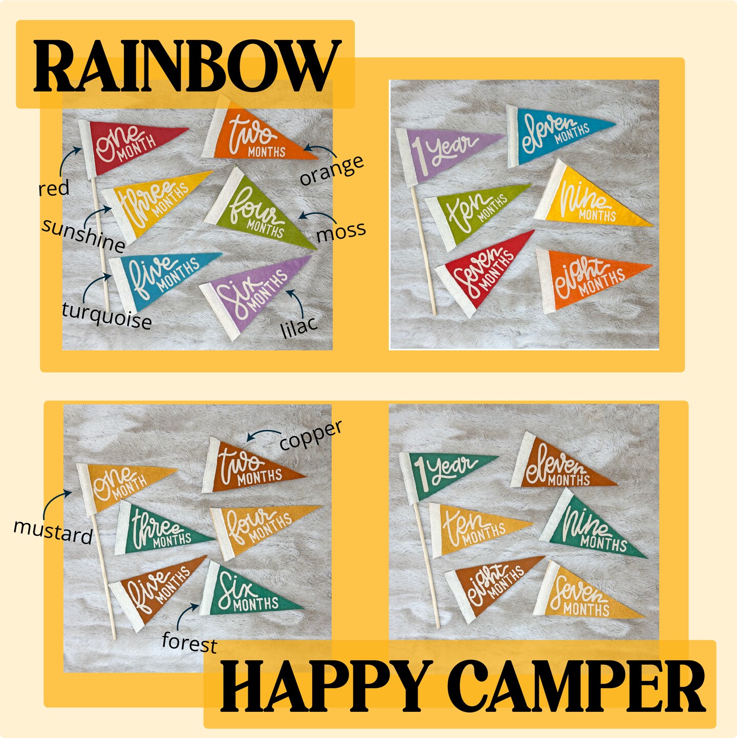 BABY MILESTONE Monthly Mini Pennant Photo Props | Set of 6 Double-Sided ...