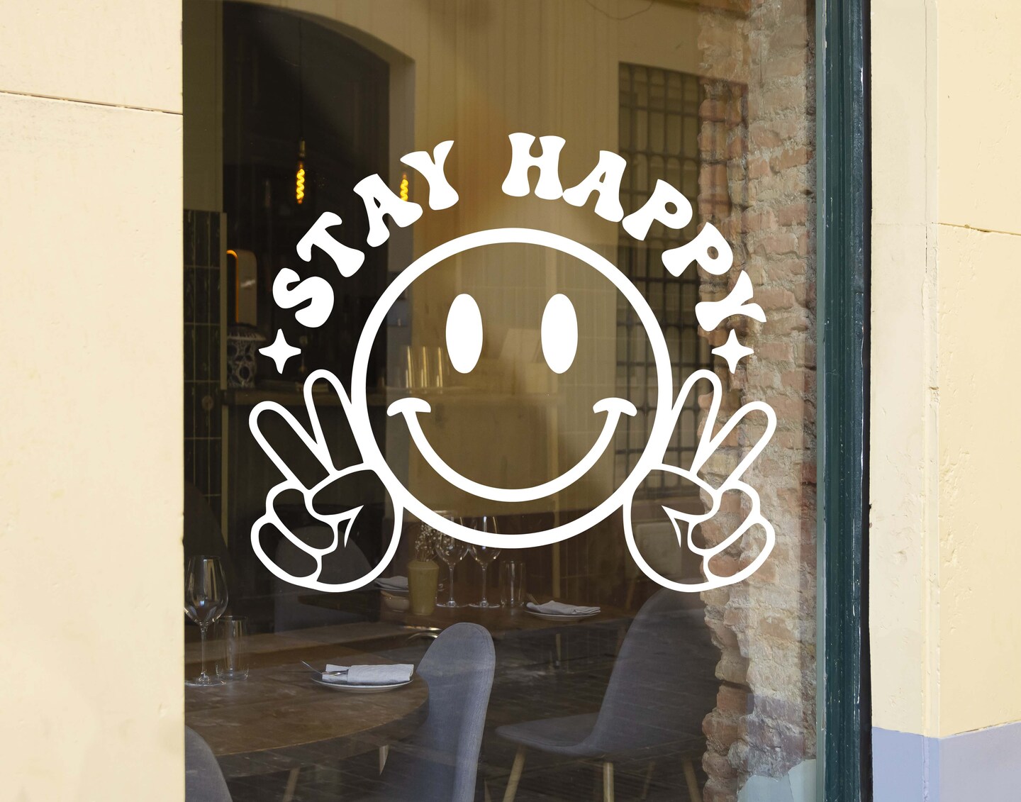 Stay Happy: Smiley Face with Peace Sign Wall Decal - Spread Positivity ...