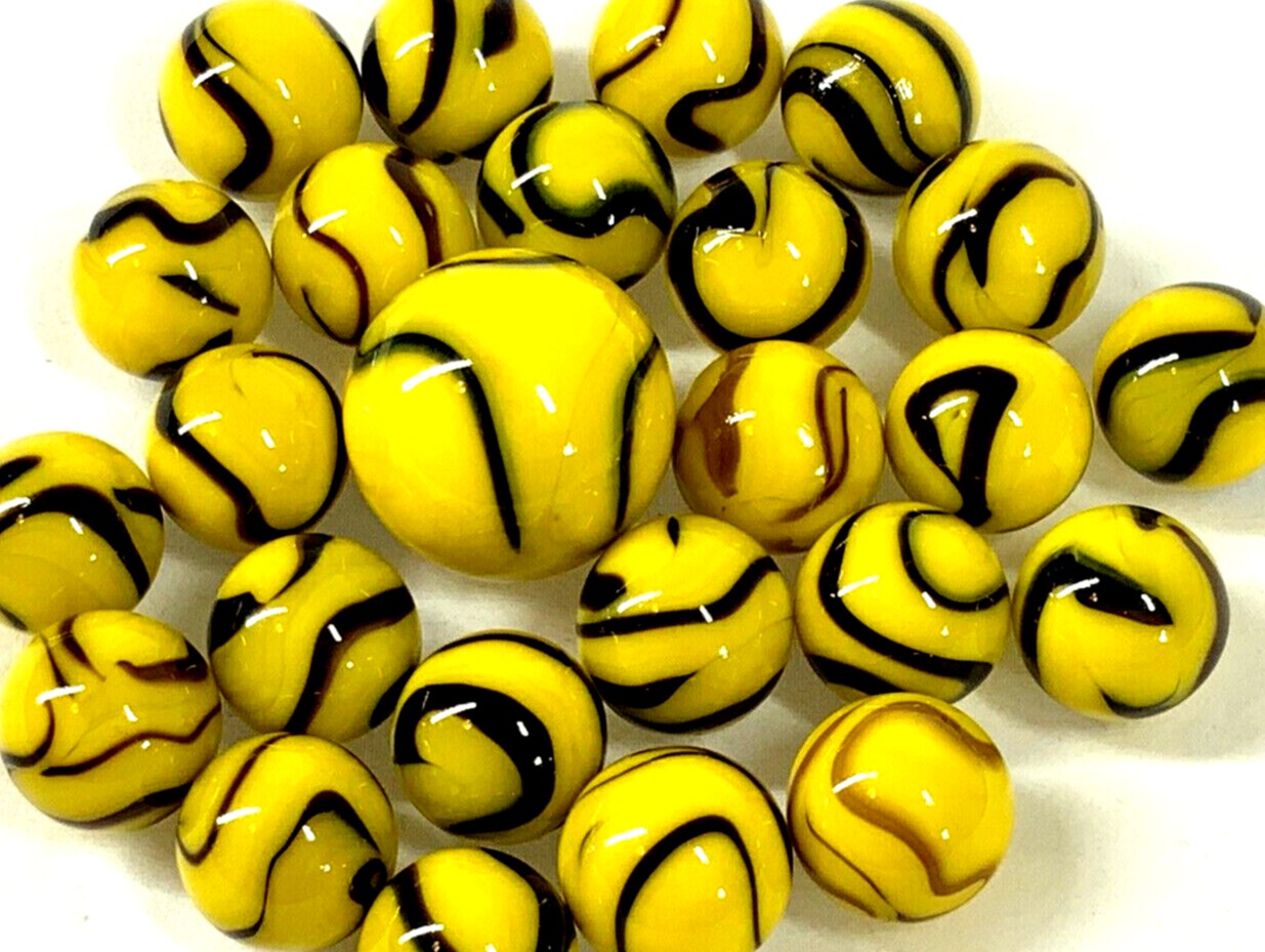 25 Marbles BUMMBLE BEE Stripes Yellow/Black Glass game pack Shooter ...