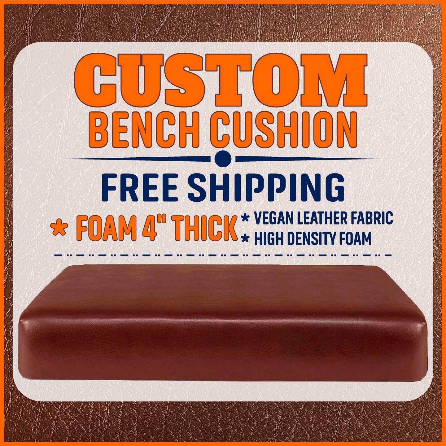 4" Thick Custom Bench Cushion, Window Seat Cushion with Zipper - Vegan ...