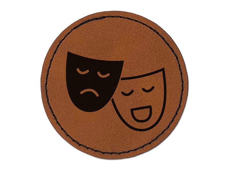 Acting Comedy Drama Masks Theater Carnival Round Iron-On Engraved Faux ...