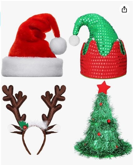 Santa Hat, Xmas Tree Hat, Christmas Elf Hat, and Reindeer Headbands ...