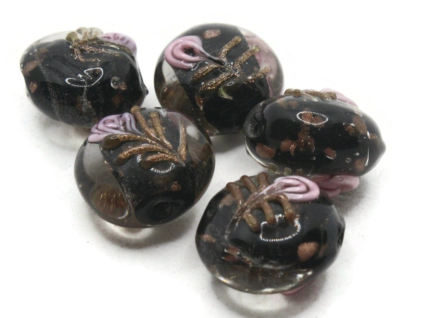 5 16mm Black Flower Lampwork Glass Puffed Coin Beads | Michaels