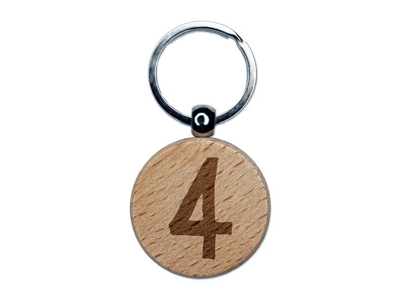 Number 4 Four Cute Typewriter Font Engraved Wood Round Keychain Tag ...