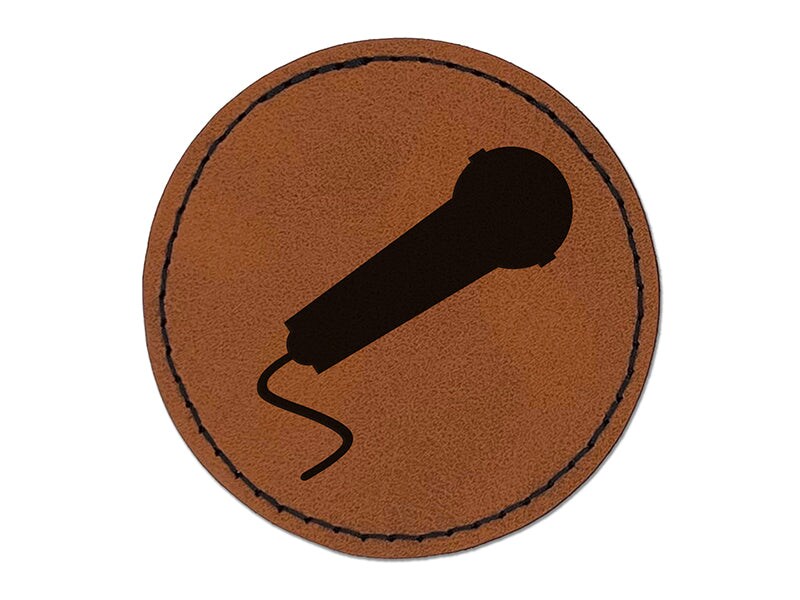 Microphone Solid Round Iron-On Engraved Faux Leather Patch Applique - 2 ...