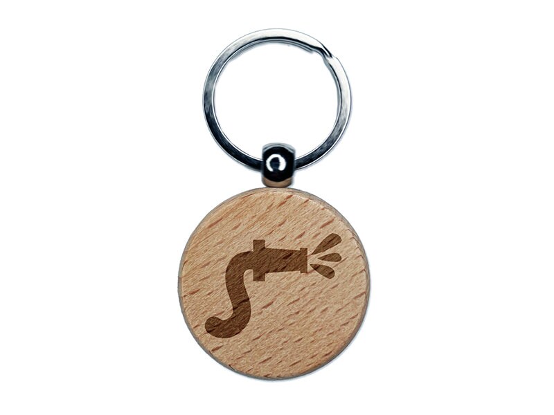 Fire Hose Firefighter with Water Engraved Wood Round Keychain Tag Charm ...