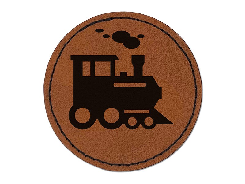 Locomotive Railway Train Engine Round Iron-On Engraved Faux Leather ...