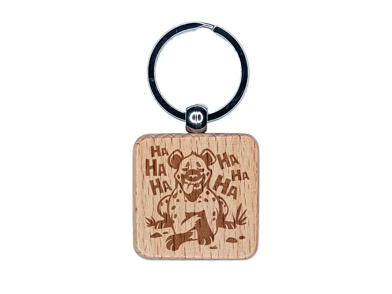 Spotted Hyena Laughing and Smiling Engraved Wood Square Keychain Tag ...