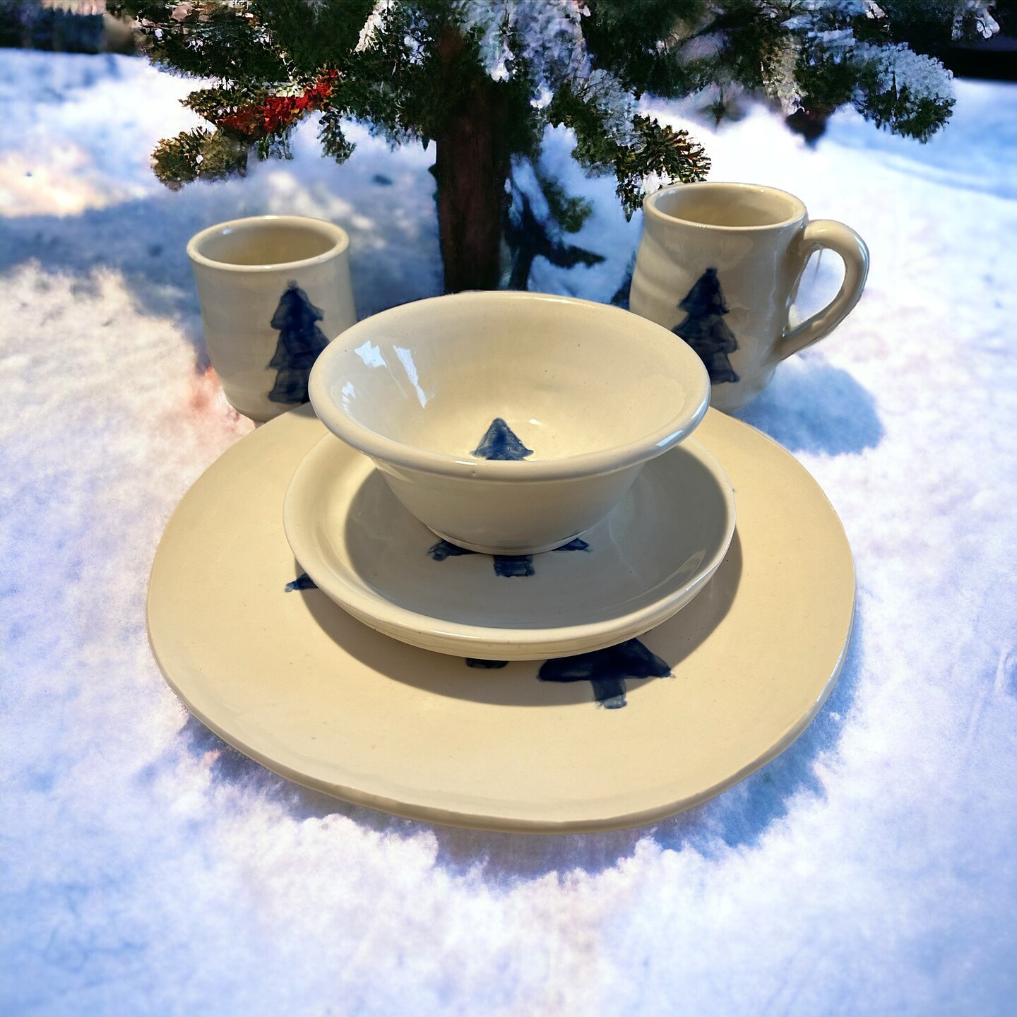 Winter Trees 16 Complete Wheel-Thrown and Slab Built Dinnerware Set ...