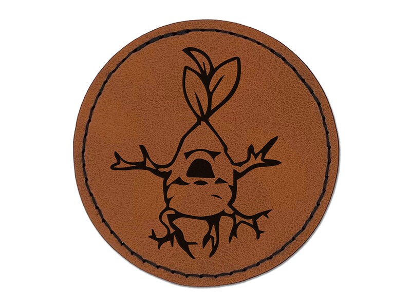 Mandrake Creepy Plant Baby Round Iron-On Engraved Faux Leather Patch ...