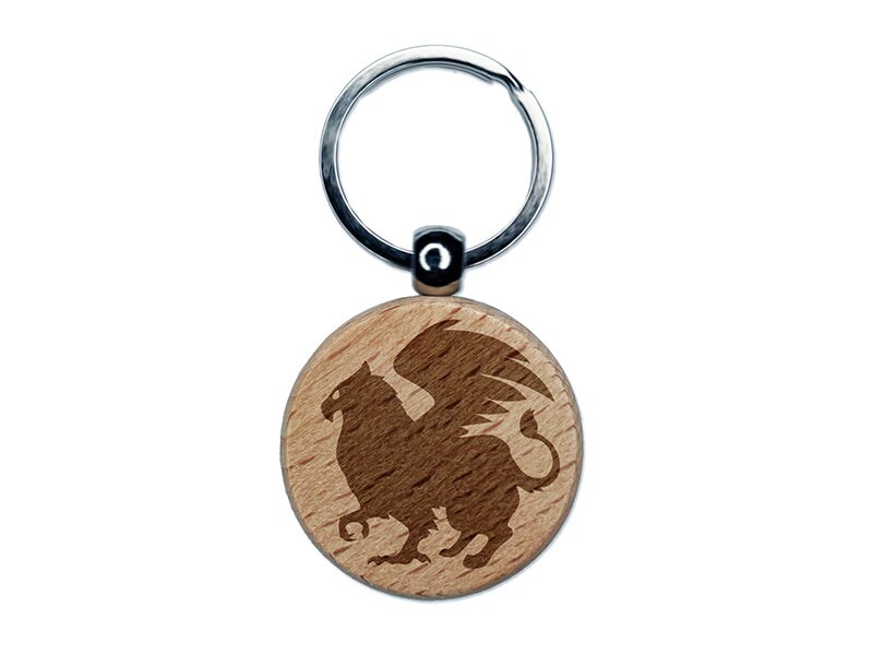 Regal Griffin Fantasy Silhouette Engraved Wood Round Keychain Tag Charm ...