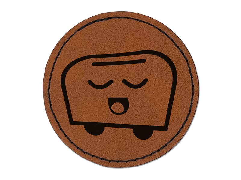 Cute Kawaii Toaster Round Iron-On Engraved Faux Leather Patch Applique ...