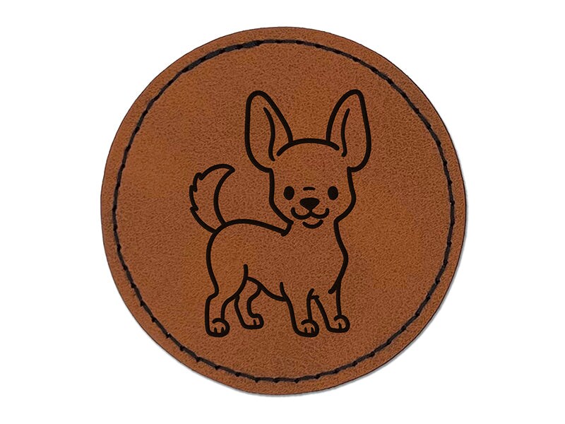 Chihuahua Standing Dog Round Iron-On Engraved Faux Leather Patch ...