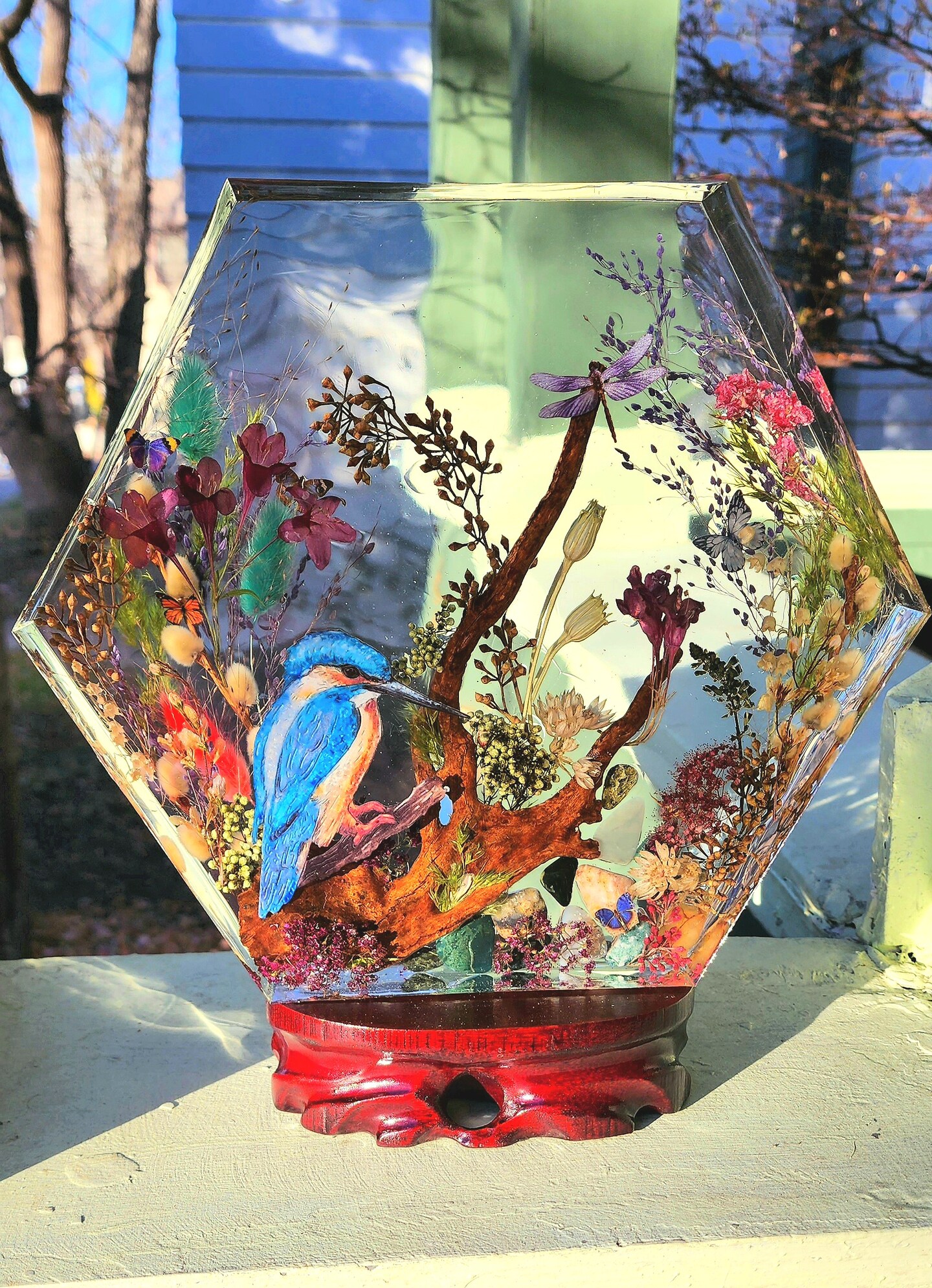 XL Kingfisher LED Light 3 Dimensional Resin Artwork Diorama ...