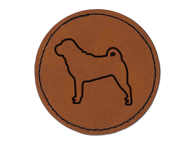 Shar-Pei Dog Outline Round Iron-On Engraved Faux Leather Patch Applique ...