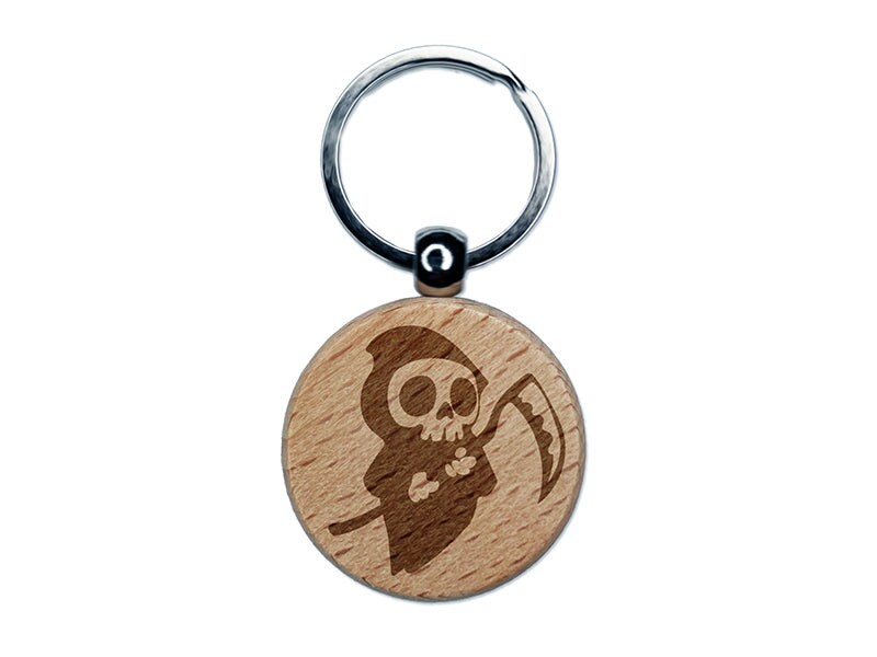 Cute Grim Reaper Death Halloween Engraved Wood Round Keychain Tag Charm ...