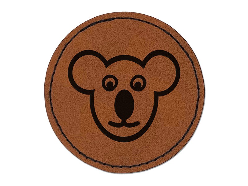 Koala Face Round Iron-On Engraved Faux Leather Patch Applique - 2.5 ...